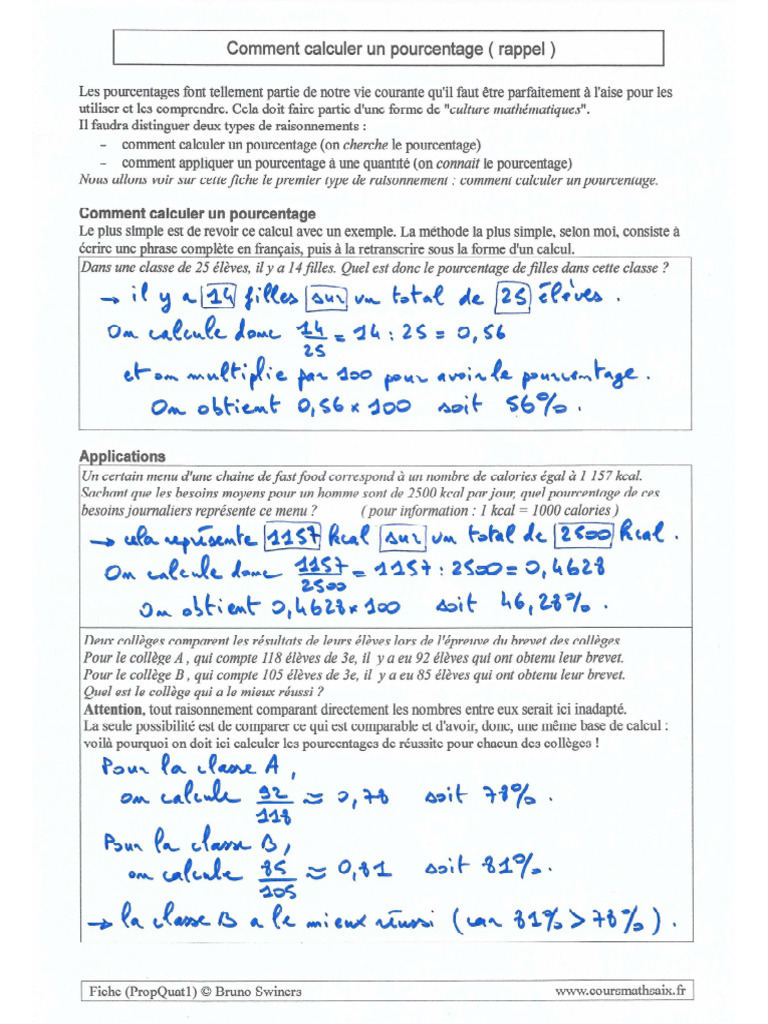 Comment Calculer Un Pourcentage Rappel | PDF