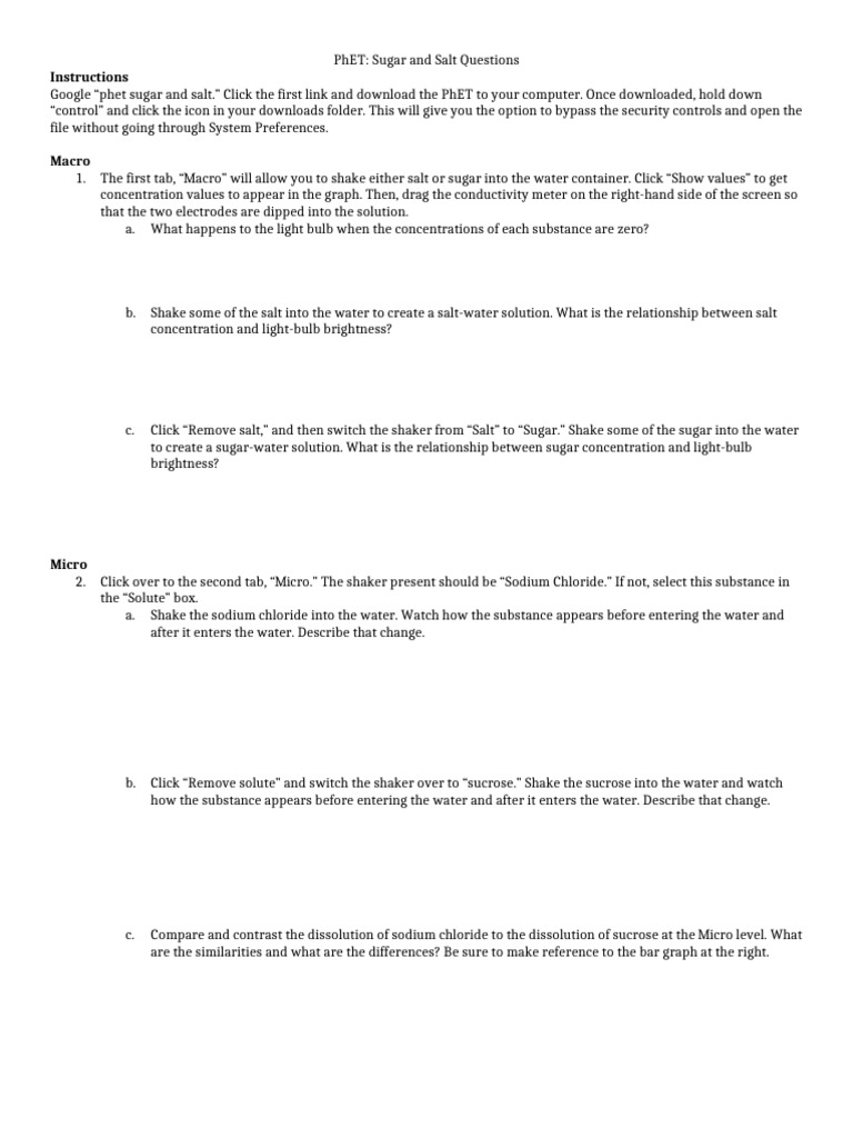 PhET - Sugar and Salt Solutions - Questions | PDF