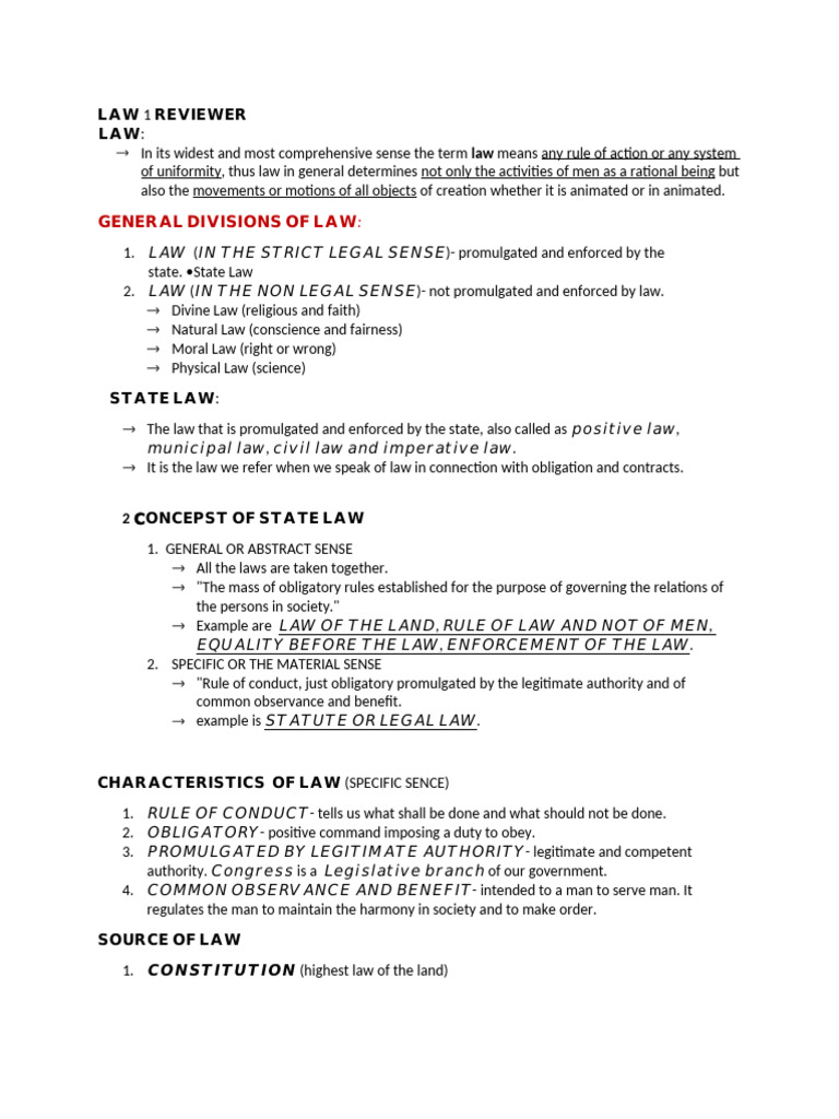 Law 1 Reviewer | PDF