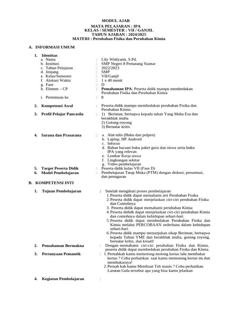 Perubahan Fisika Dan Kimia | PDF | Kesehatan Holistik