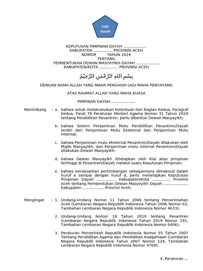 Contoh - Form SK - Dewan - Masyayikh | PDF