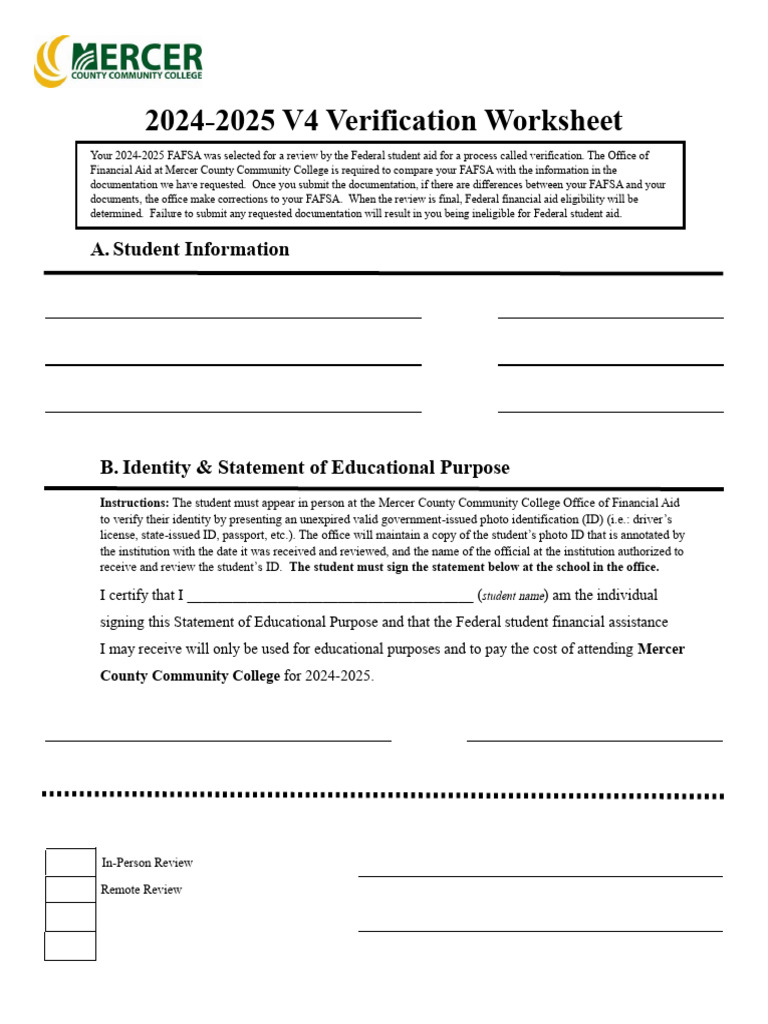 24-25 Verification Worksheet V4 | PDF