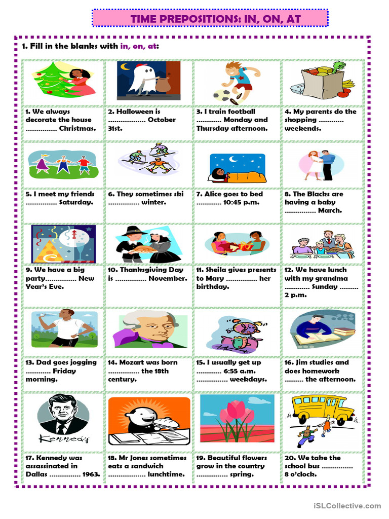 Time Prepositions - In, On, at | PDF