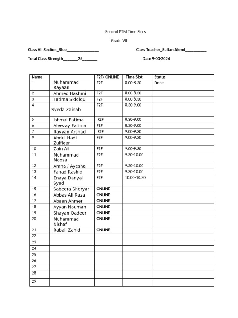 PTM Time Slots | PDF