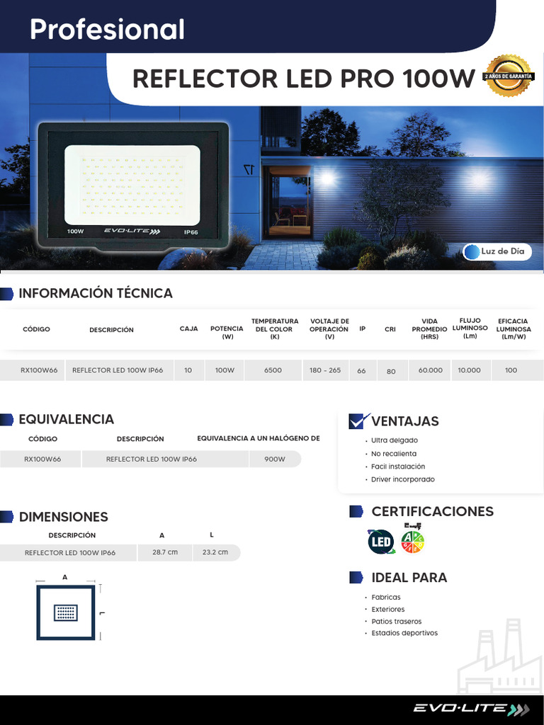 Ficha Técnica Reflector 100W | PDF