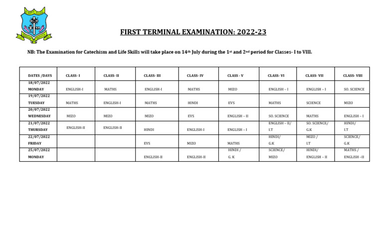 First Term Exam Time Table-2022-23 | PDF