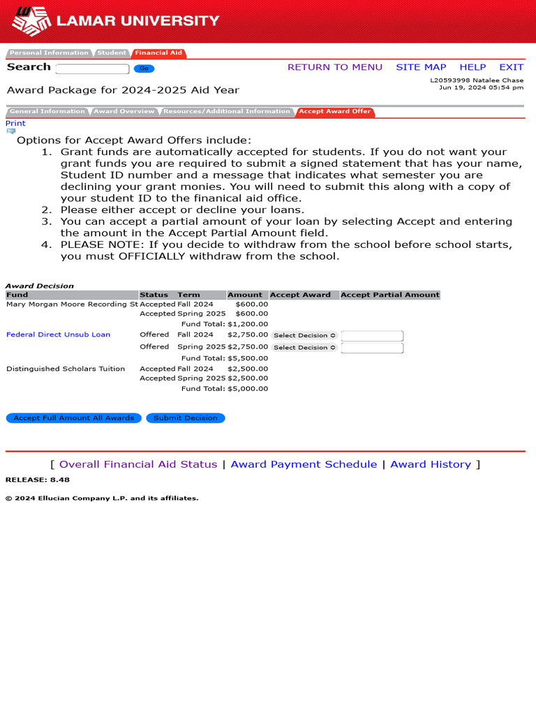 Award Package For Aid Year | PDF