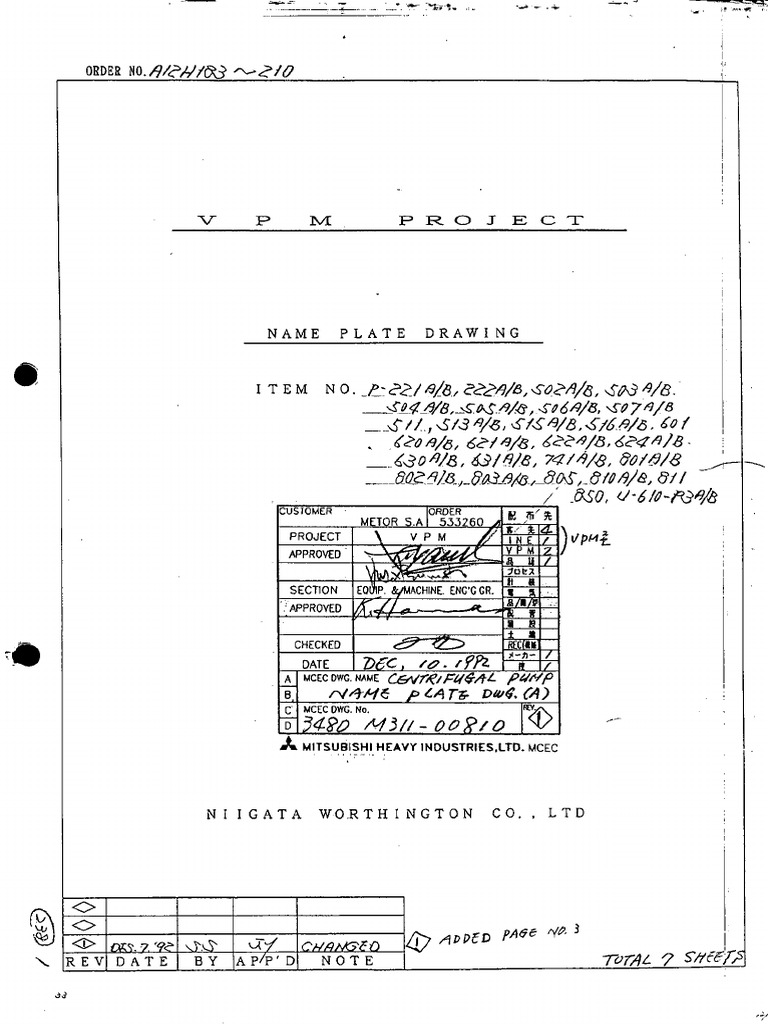 3480 M311-00810 Centrifugal Pumps Name Plate Dwg. (A) | PDF