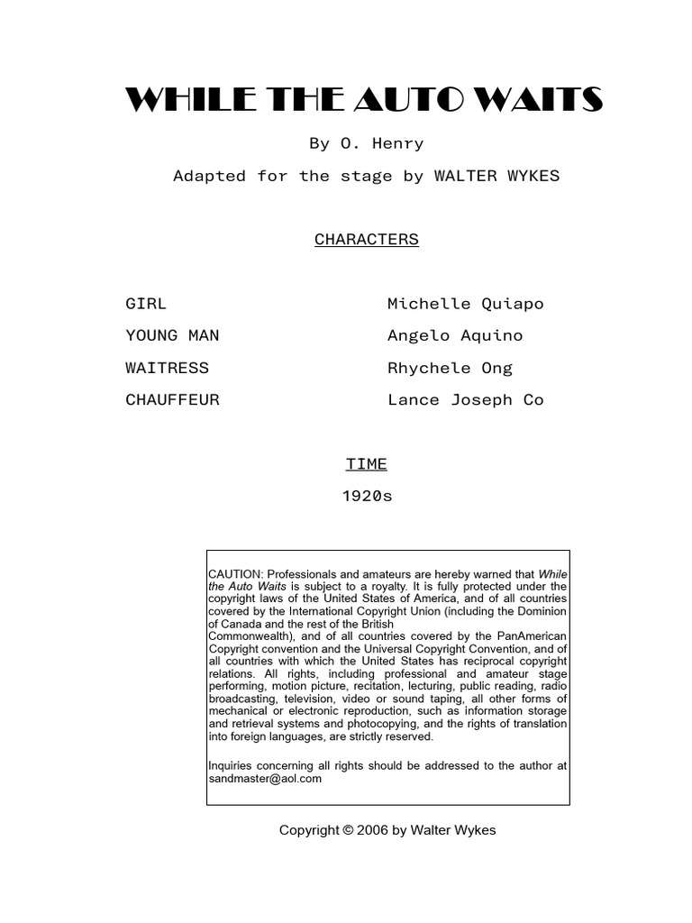 While The Auto Waits - Script 1 | PDF