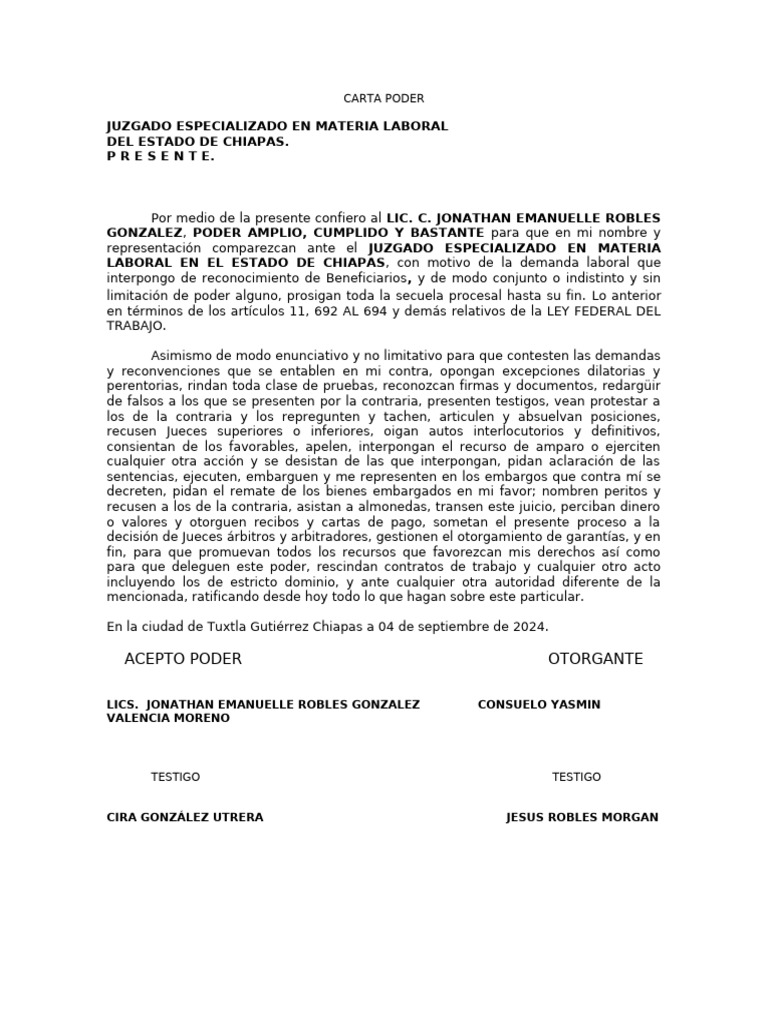carta poder Juzgados lab Locales | PDF