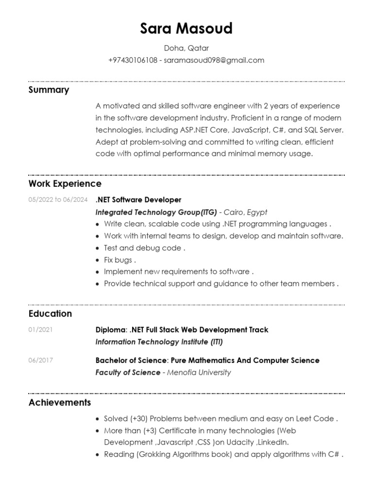 Sara - Masoud - Resume - NET Developer | PDF | Software | J Query