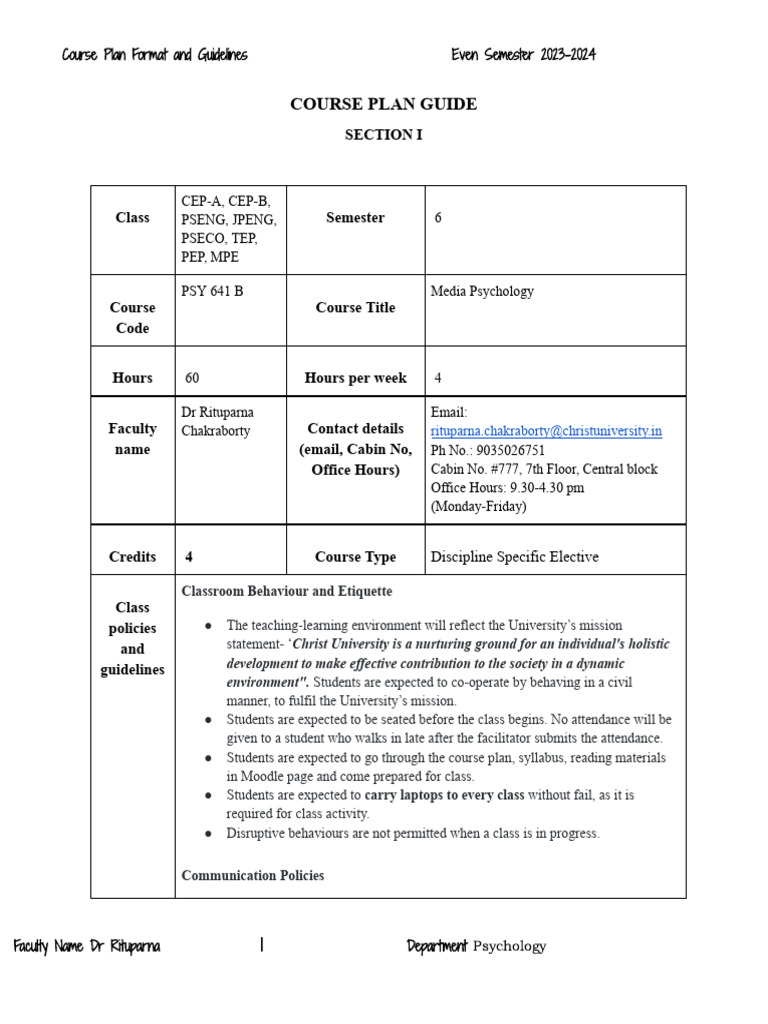 CoursePlan PSY641B 2024 | PDF