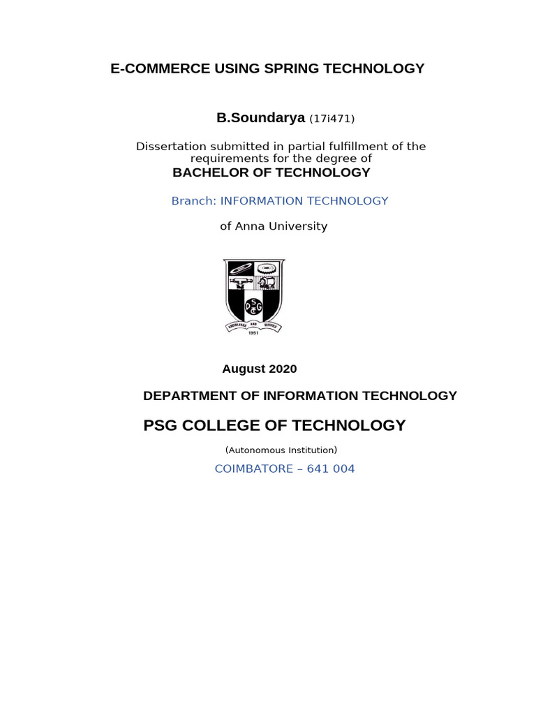 Ecommerce Using Spring Technology | PDF