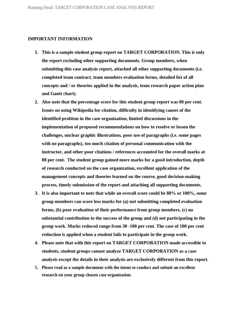 Sample Student Case Analysis Report | PDF
