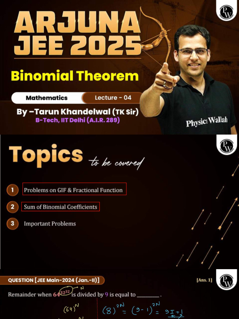 Binomial Theorem 04 - Class Notes - Arjuna JEE 2025 | PDF