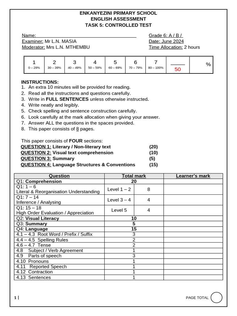 Gr6 Term 2 Test 2021 | PDF
