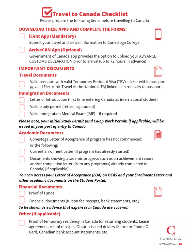 Travel To Canada Checklist: Important Documents | PDF