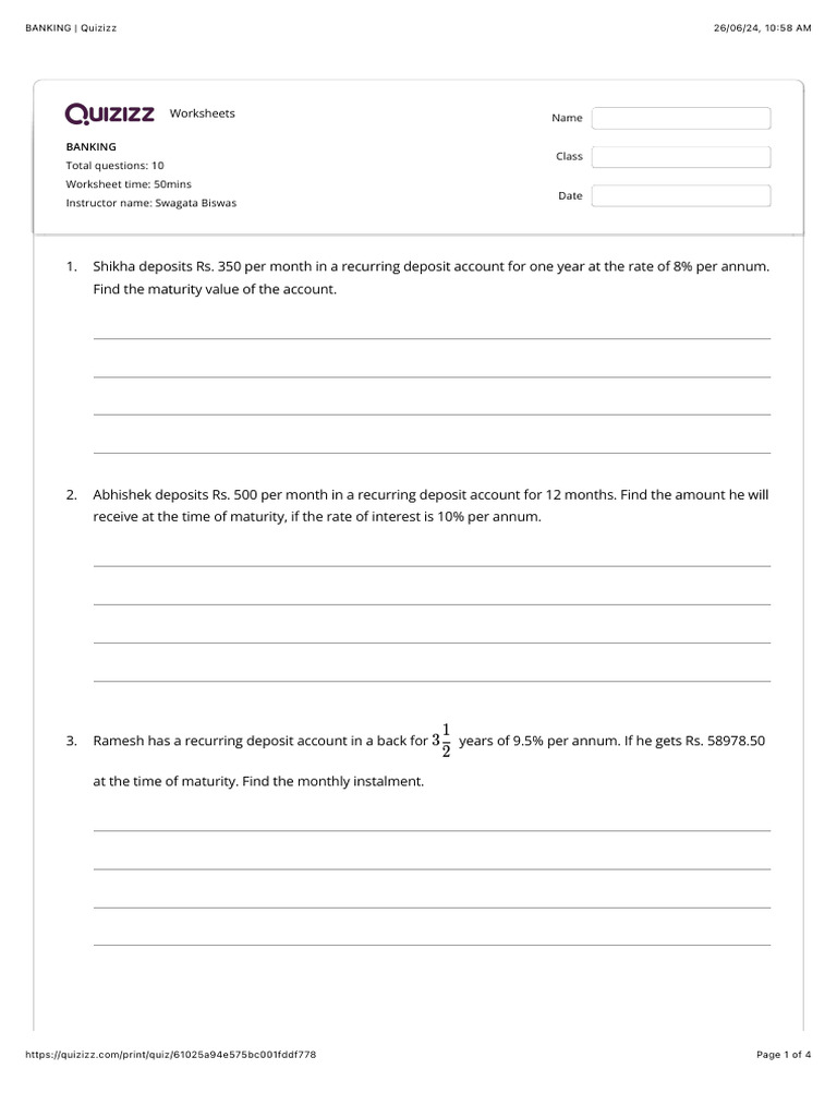 BANKING | Worksheet | PDF