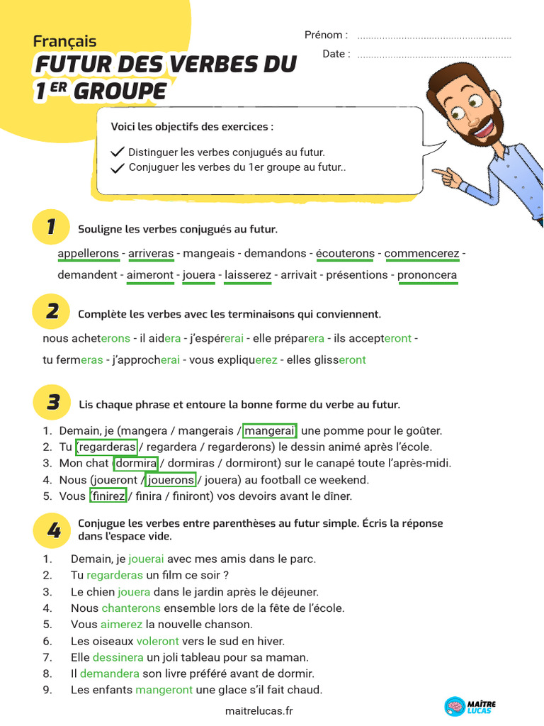 Conjugaison Des Verbes Du 1er Groupe Au Futur Corrige | PDF