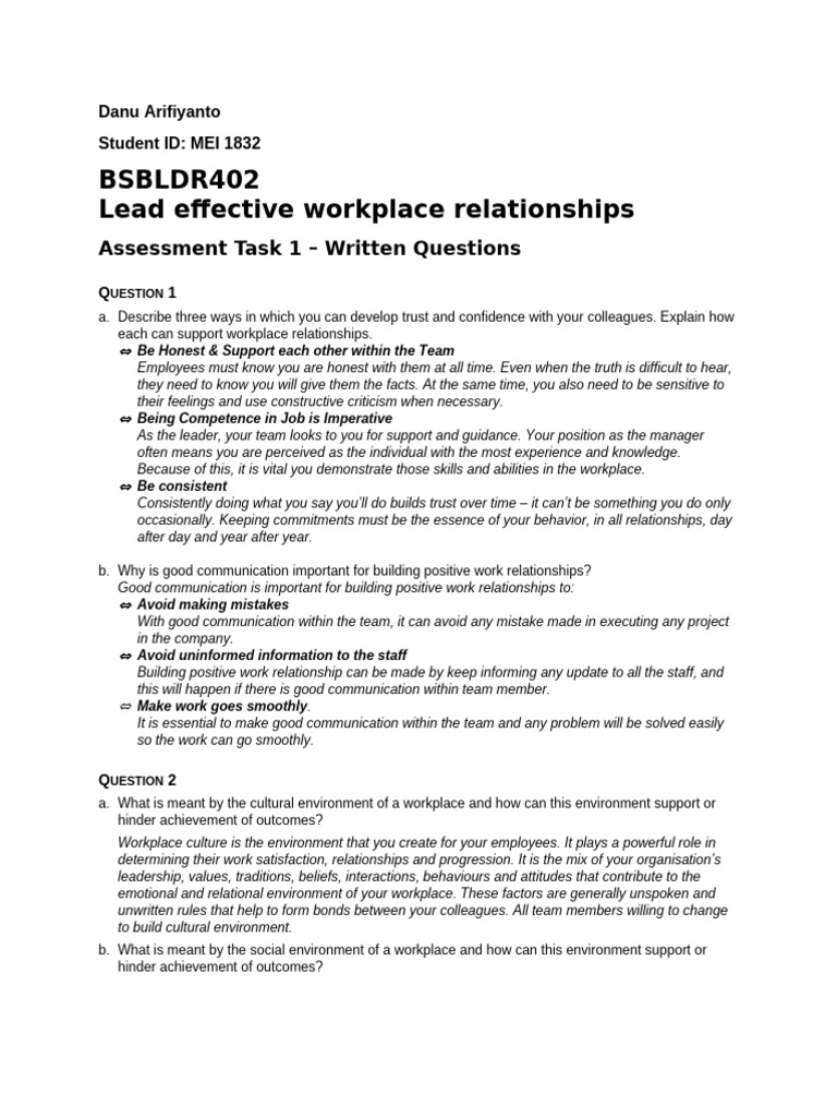 BSBLDR402 - Assessment Task 1-3 | PDF | Conflict Resolution | Discrimination