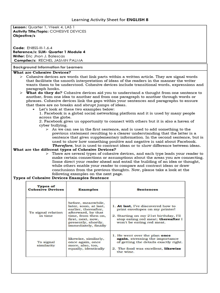 Eng8 q1 Week-4 Las-1 | PDF