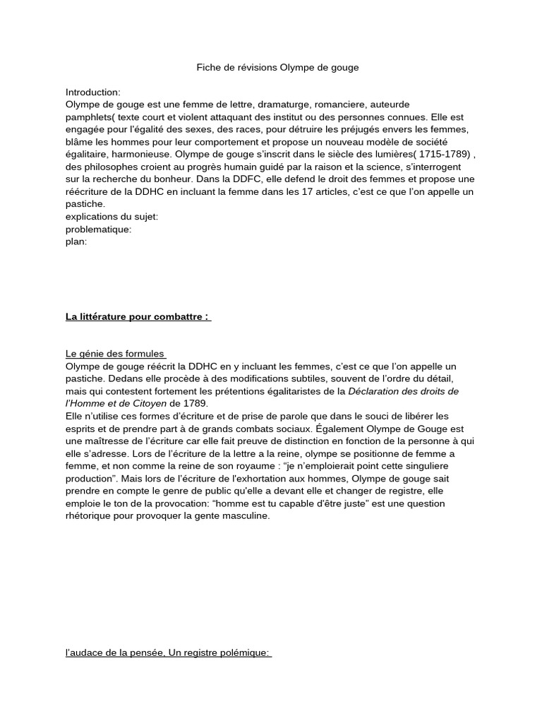 Olympe de Gouge- Fiche de Revision | PDF