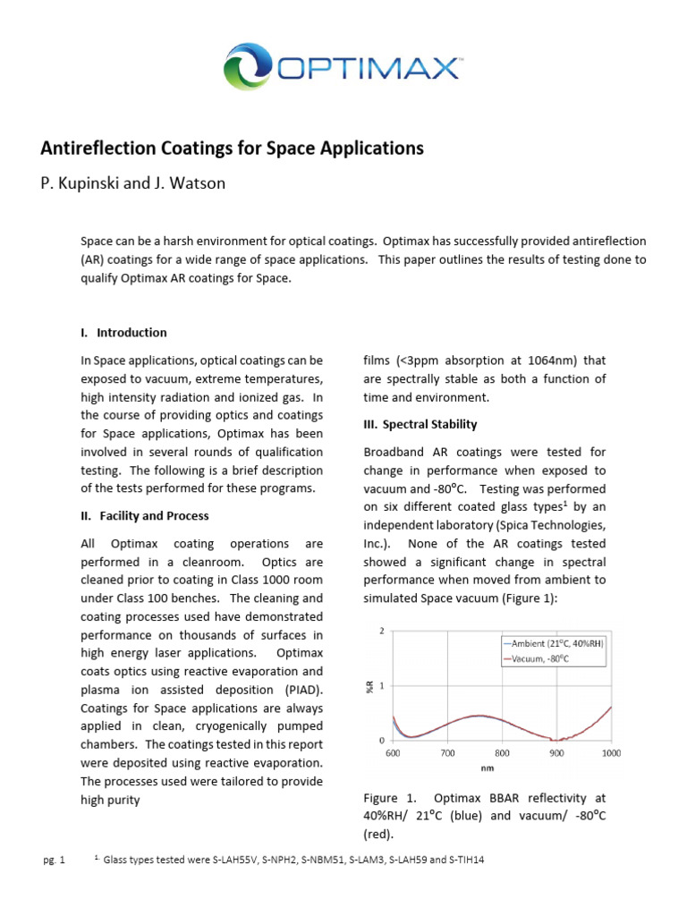 WP Antireflection Coatings For Space Applications | PDF