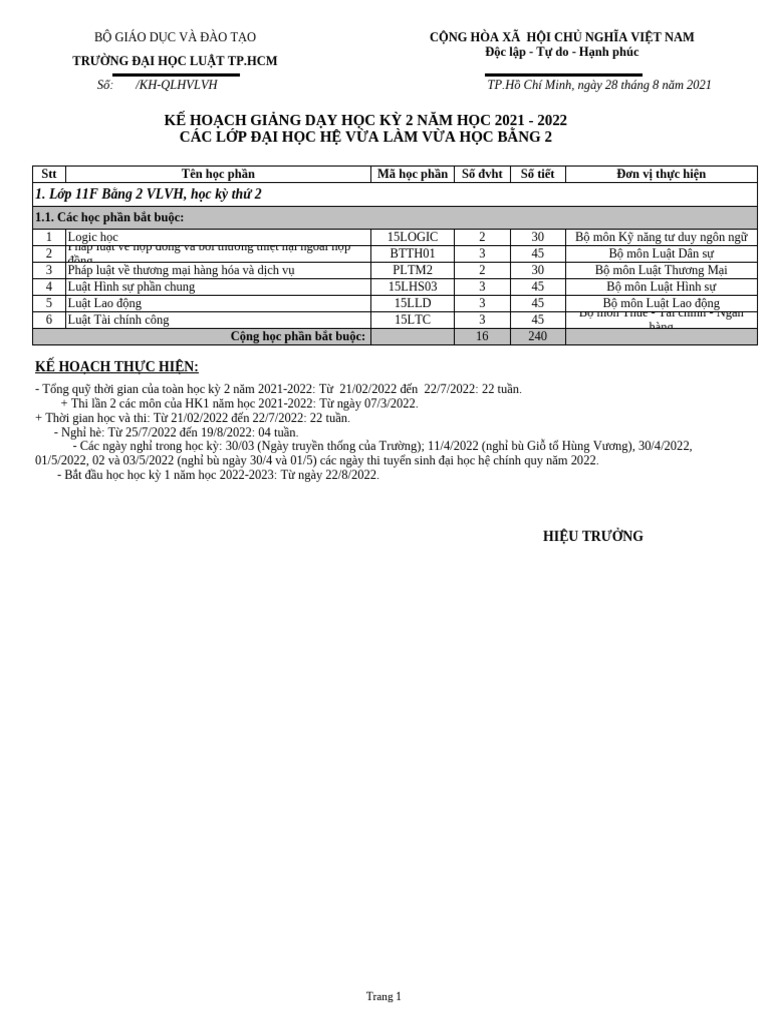 KeHoachGiangDay-VB2 KCQ | PDF