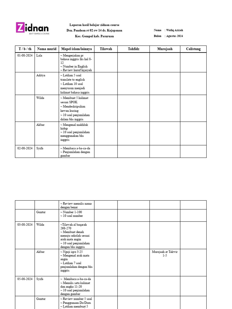 Log Book Agustusx 2024 | PDF