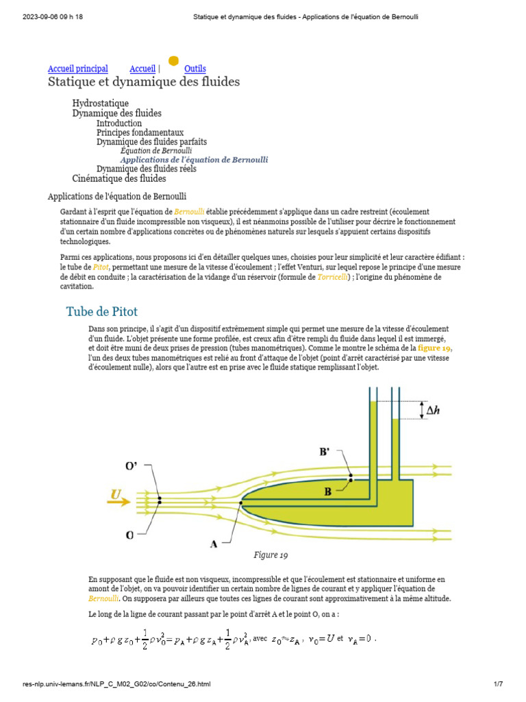 Statique Et Dynamique Des Fluides - Applications de L'équation de Bernoulli | PDF