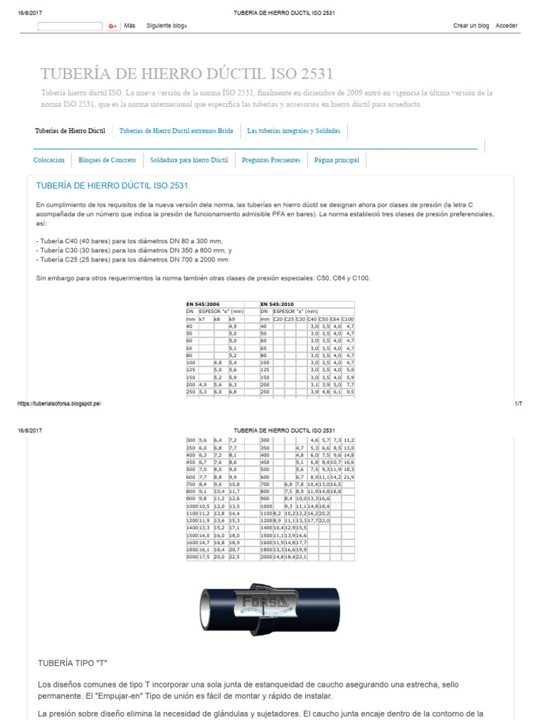 TUBERÍA DE HIERRO DÚCTIL ISO 2531 | PDF