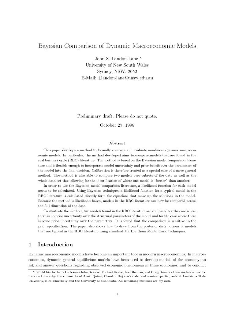 Bayesian Comprison of Dynamic Macroeconomic Models | PDF