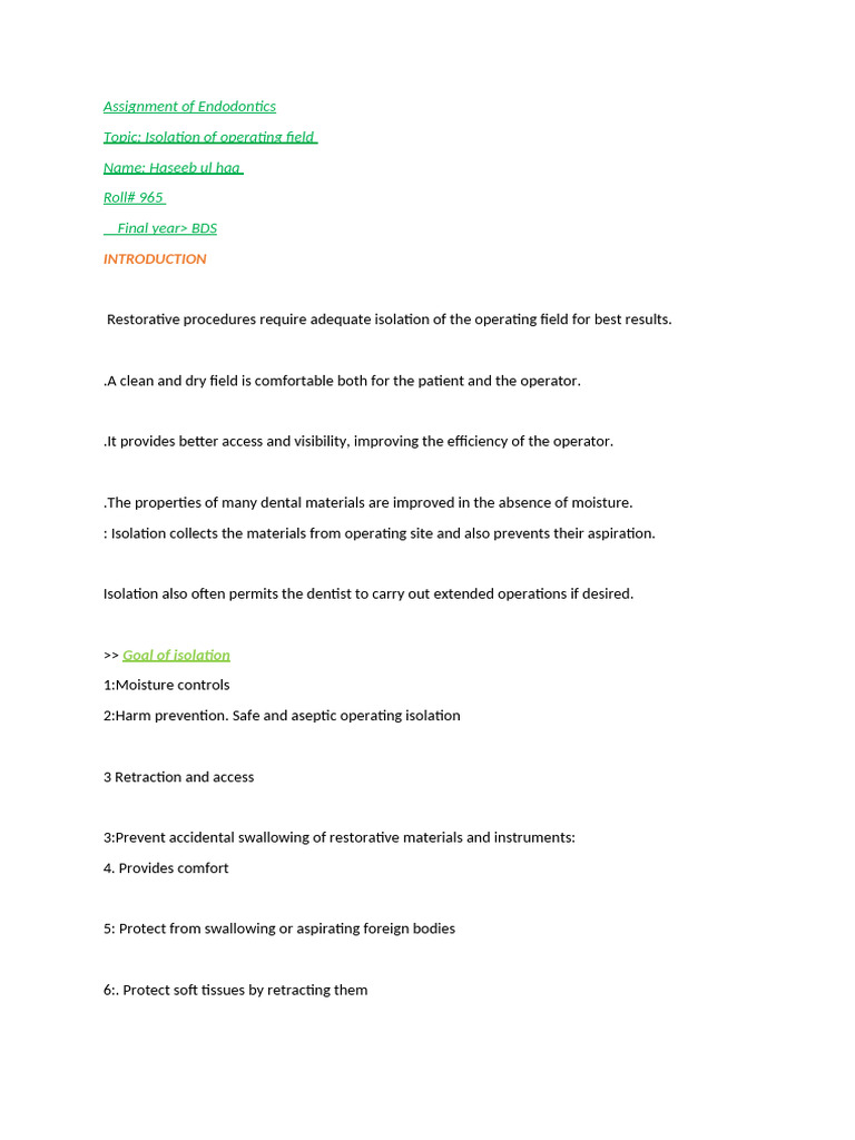 Assignment of Endodontics | PDF | Dentistry Branches | Mouth