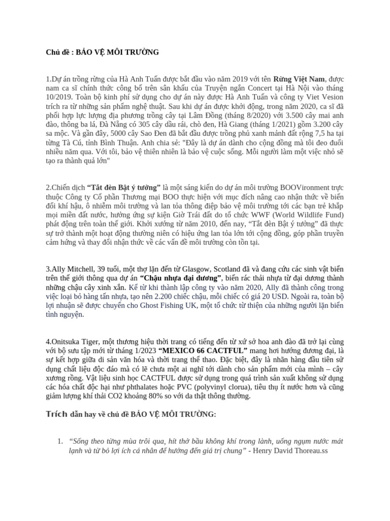 dẫn chứng bảo vệ môi trg | PDF