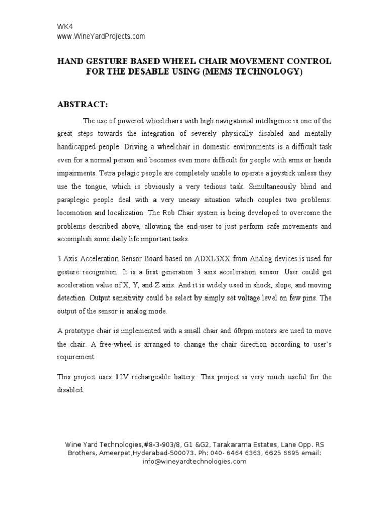 Hand Gesture Based Wheel Chair Movement Control For The Desable Using ...