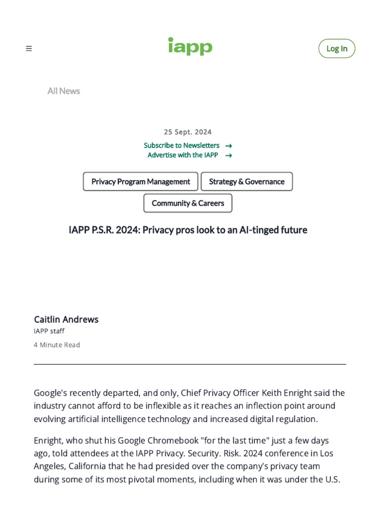 IAPP P.S.R. 2024 - Privacy Pros Look To An AI-tinged Future - IAPP | PDF