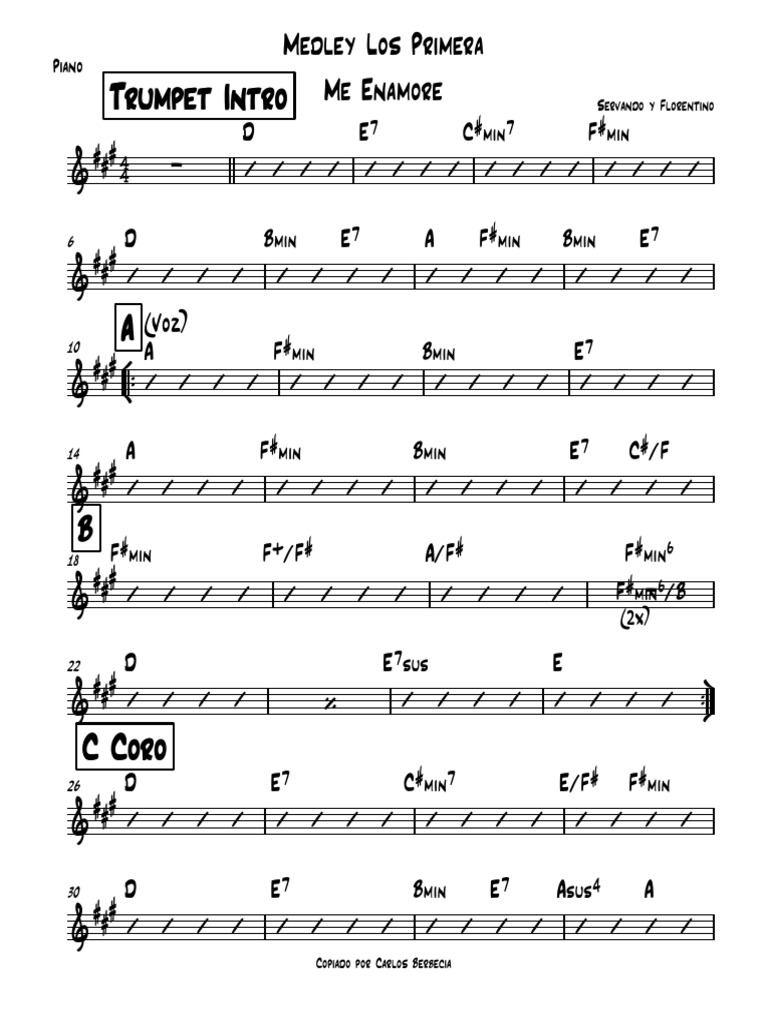 Medley Los Primeras-Piano | PDF