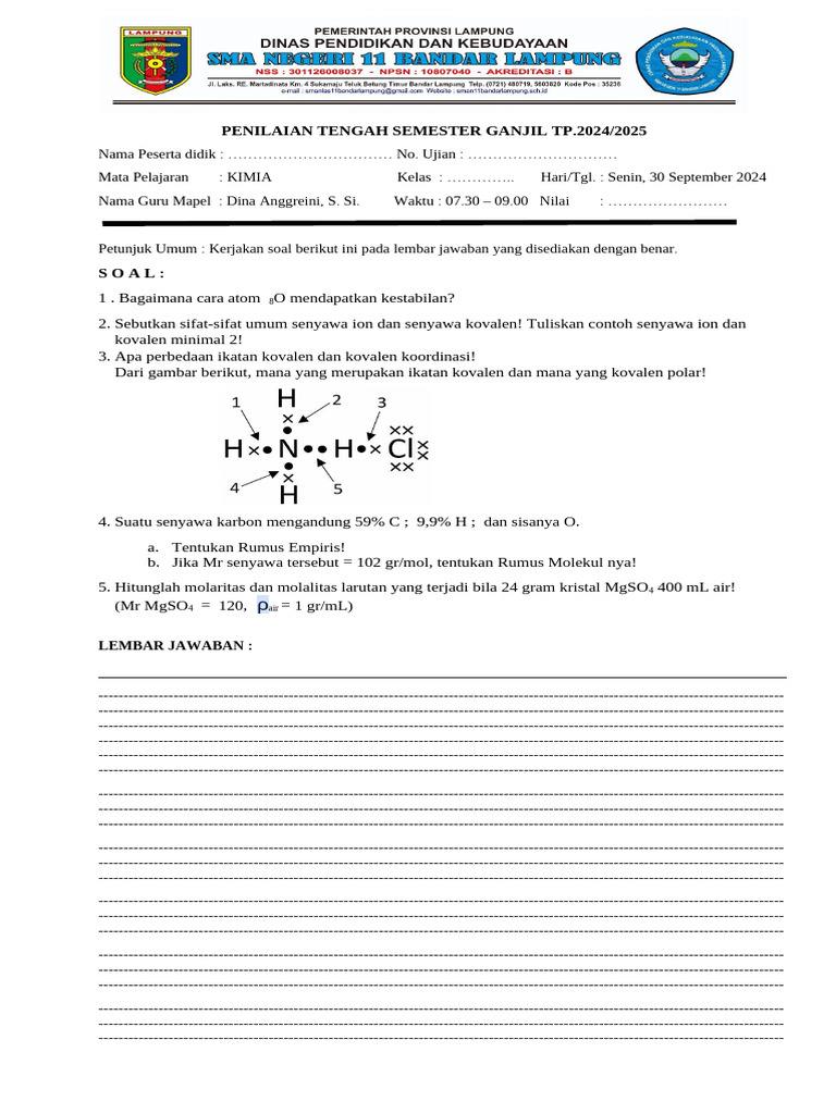 Naskah Soal Pts Kimia Kelas Xi | PDF