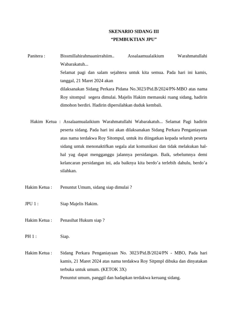 Skenario Sidang Iii.. | PDF
