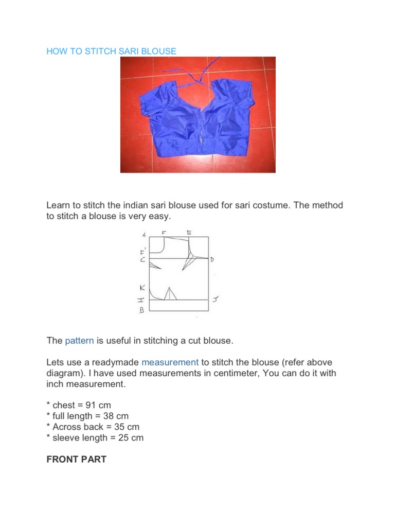 A Step-by-Step Guide to Stitching an Indian Sari Blouse | PDF