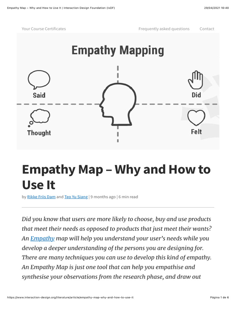 Empathy Map - Why and How To Use It - Interaction Design Foundation (IxDF) | PDF