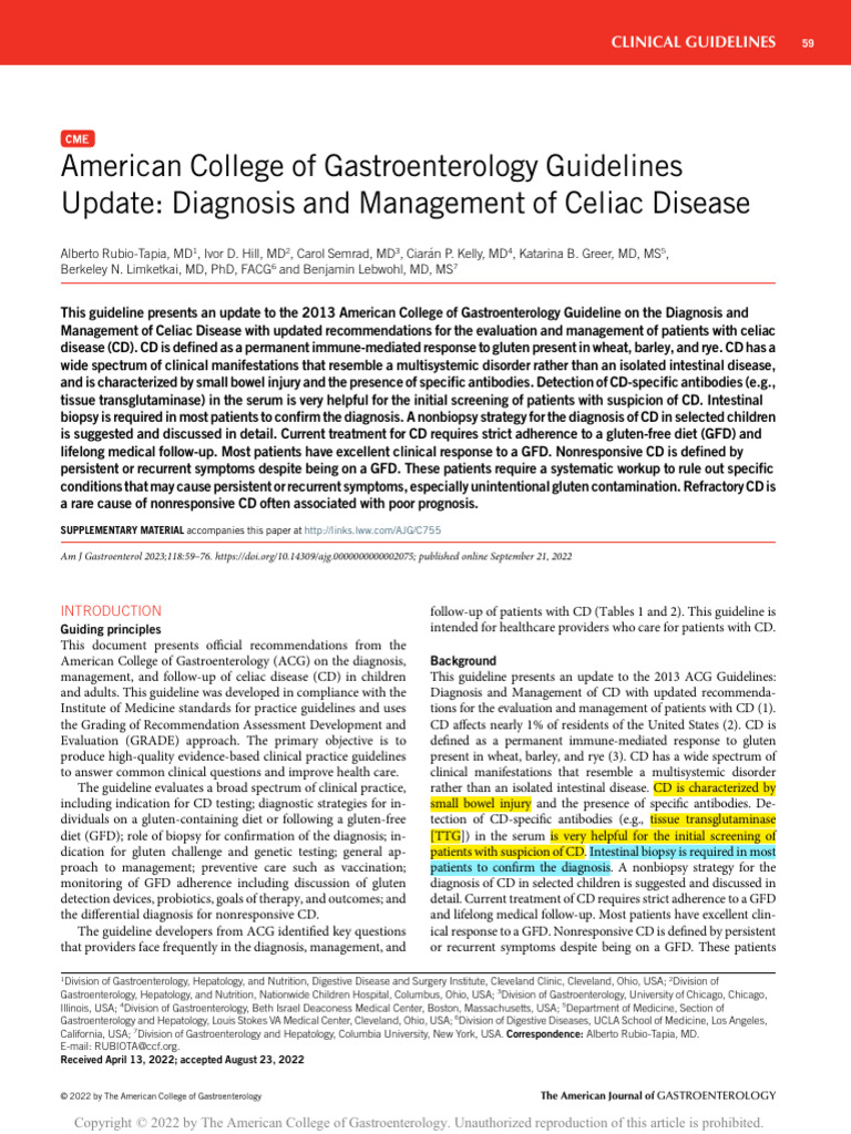 2023 - ACG - Diagnosis and Management of Celiac Disease | PDF