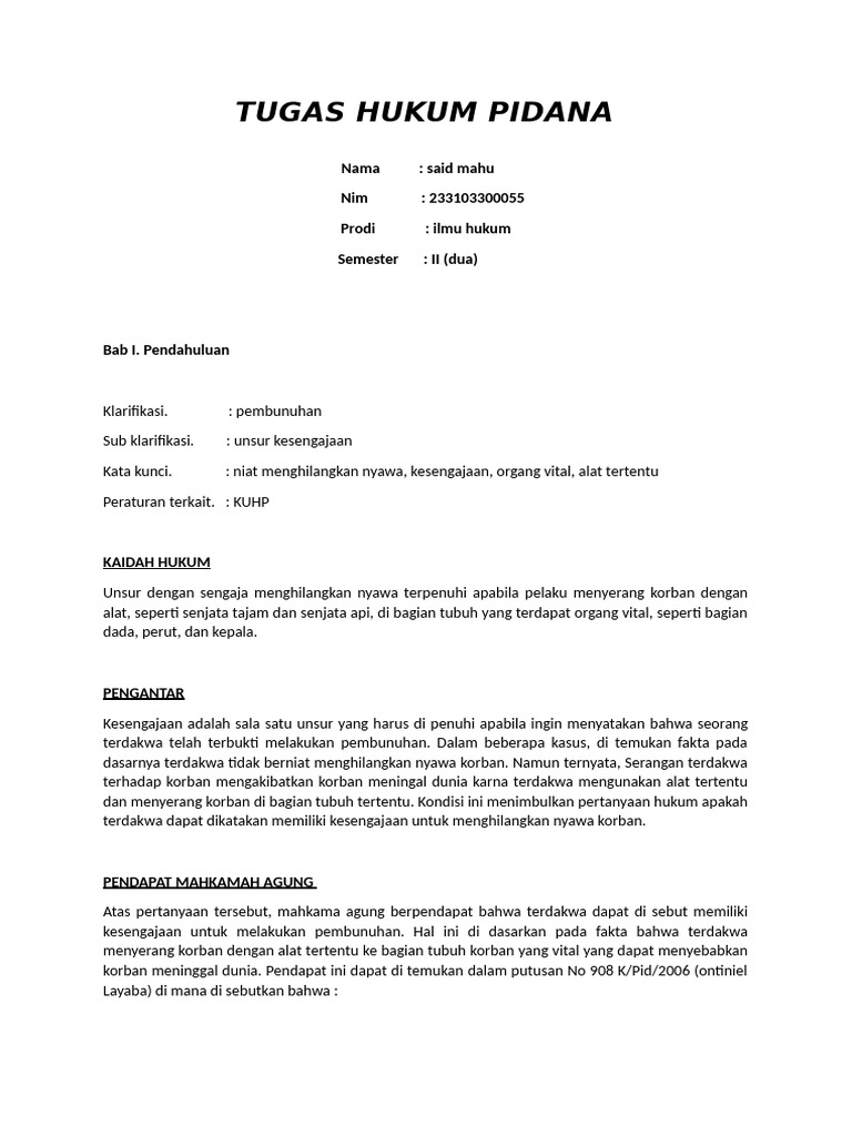 Said Mahu Tugas Hukum Pidana | PDF