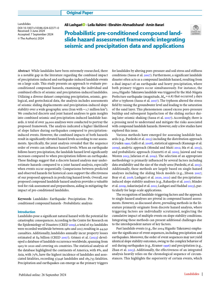 Probabilistic Pre-Conditioned Compound Landslide Hazard Assessment Framework Integrating Seismic ...