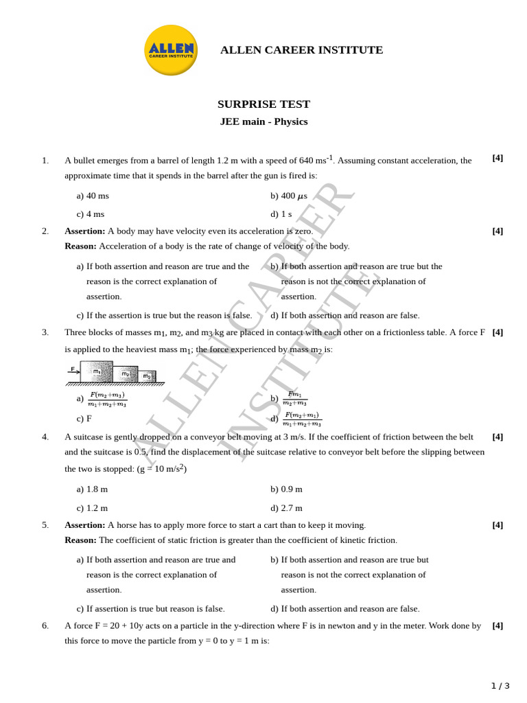 JEE_SURPRISE TEST | PDF