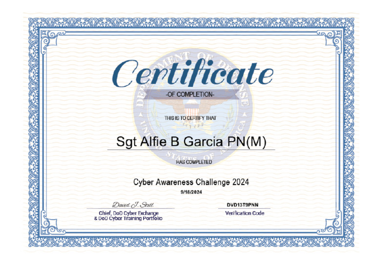 SGT Alfie B Garcia PN (M) - Cyber Security Awareness Certificate | PDF