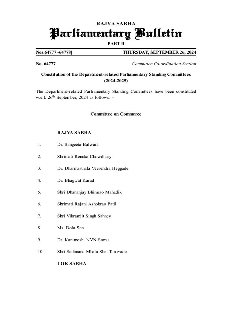 Parliamentary Committees | PDF | Politics Of India
