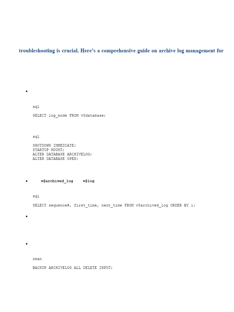 Managing the Archive Log | PDF