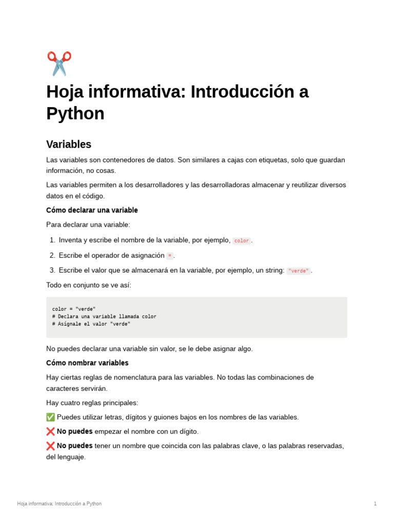 Hoja Informativa Introduccin A Python | PDF
