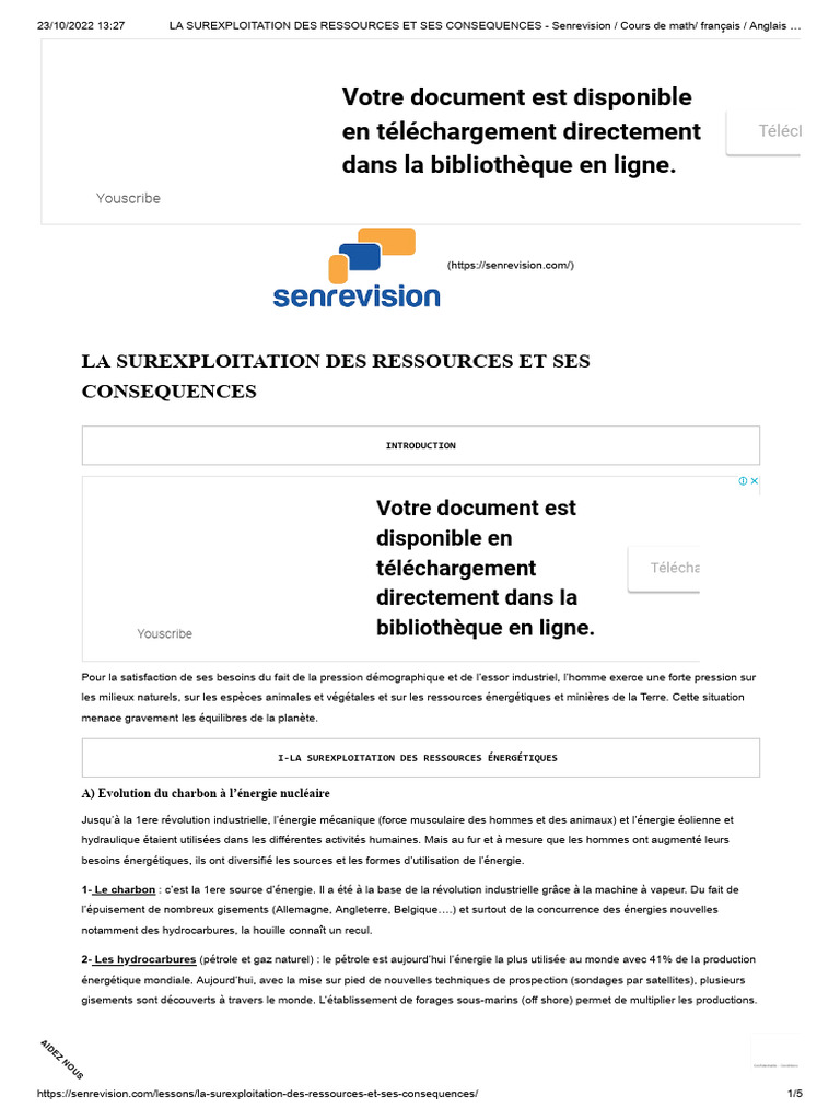 Surexploitation des ressources naturelles | PDF | Forêt | Sciences et ...